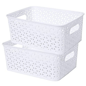2 Pack Plastic Basket,White Plastic Storage Basket,Pantry Storage Bins,Mini Laundry Basket,Small Plastic Storage Bins for Kitchen,Bathroom Organizing