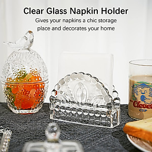 5.1'' Glass Napkin Holder Engraved Design Clear Napkin Dispenser Tableware Decoration for Coffee Store Restaurant Bar Living Room Kitchen