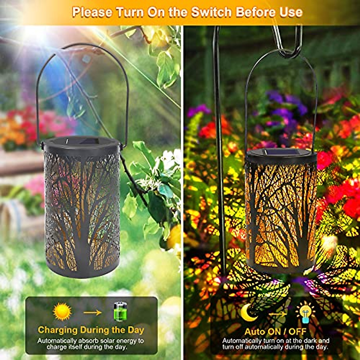 Solar Lantern Outdoor Lights for Decorative Atmosphere Hanging Garden Lantern Cylindrical Table Lamp Night Light Warm Lighting for Courtyard, Party, Walkway,Terrace, Garden, Lawn (2 Pack)