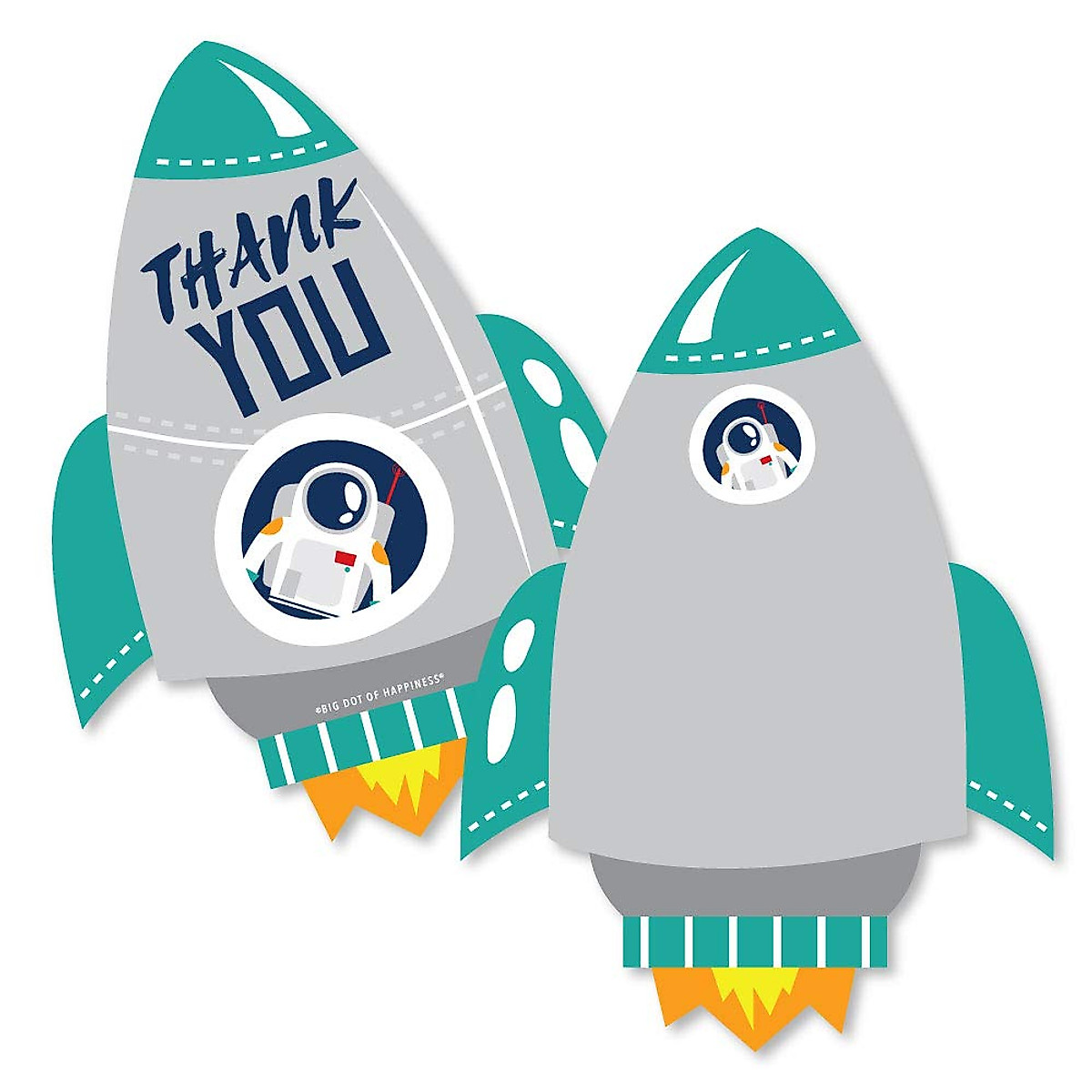 Big Dot of Happiness Blast Off to Outer Space - Shaped Rocket Ship Baby Shower or Birthday Party Thank You Note Cards with Envelopes - Set of 12