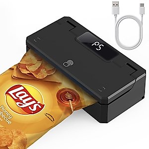Mini Bag Sealer,3 in 1 USB Rechargeable Heat Sealer and Cutter,5 Adjustable Gears Chip Bag Sealer,with 3000mAh Battery and 3.8" Heating Strip Seal for Chip Bags, Plastic Bags, Snack Bags (Black)