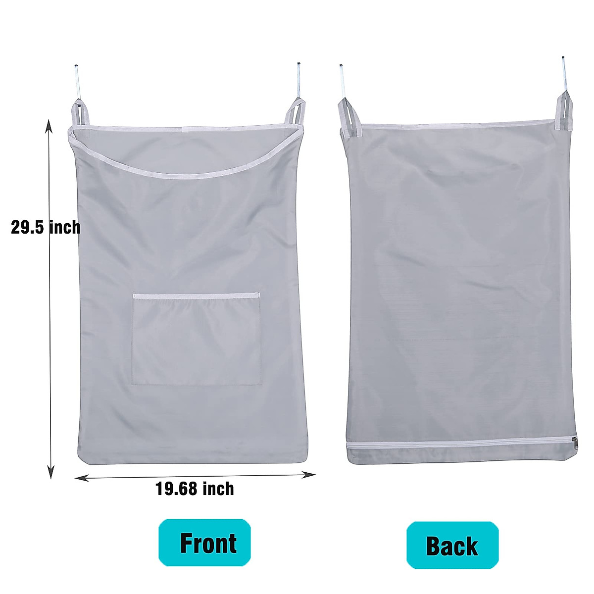 Over the Door Hanging Laundry Hamper, Laigoo Laundry Bag with 2 Hooks, Clothes Organizer Space-Saving Gray