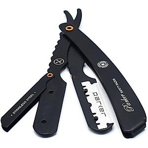 Parker SRXBLK Stainless Steel Clip Type Barber Straight Barber Razor & 5 Blades - Black Finish - **JUST INTRODUCED FOR 2023**