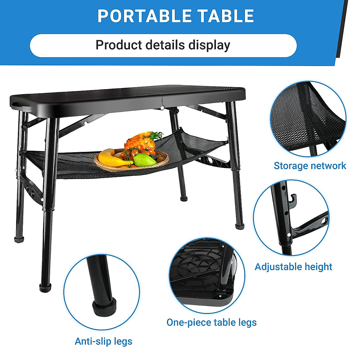 maliven Portable Folding Table and Stool Set, Lightweight Foldable Table & Collapsible Stool for Camping Picnic Beach Fishing, Sturdy Small Outdoor Table with Mesh Layer Storage
