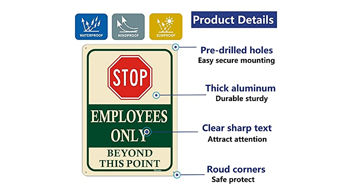 Employees Only Sign - Reflective 10x7 Aluminum Restriction Sign