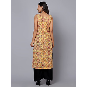 Bani Women Printed Sleeveless Kurta with Adjustable Shoulder Strap Ethnic Indian Ready to Wear Kurti for Girls Yellow
