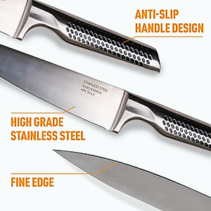 7 Pcs Ultra Sharp Kitchen Chef Knife Set with Magnetic Strip, Sharpener and Gift Box - Professional Stainless Steel Cooking Knives Set for Cutting Meat & Vegetable, Great for Gift