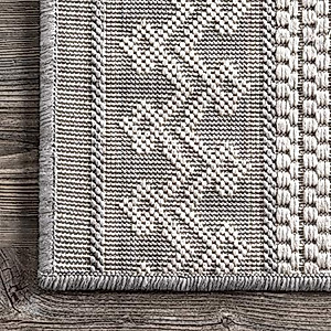 nuLOOM Lowen Tribal Indoor/Outdoor Area Rug, 4' x 6', Light Grey