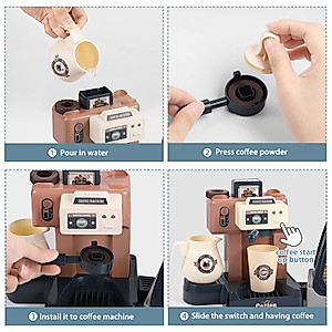 Toy Coffee Maker Machine and Cash Register Kit with Sound Light, GAGAKU Kids Kitchen Pretend Play Sets Kitchen Appliances Toy for Boys Girls