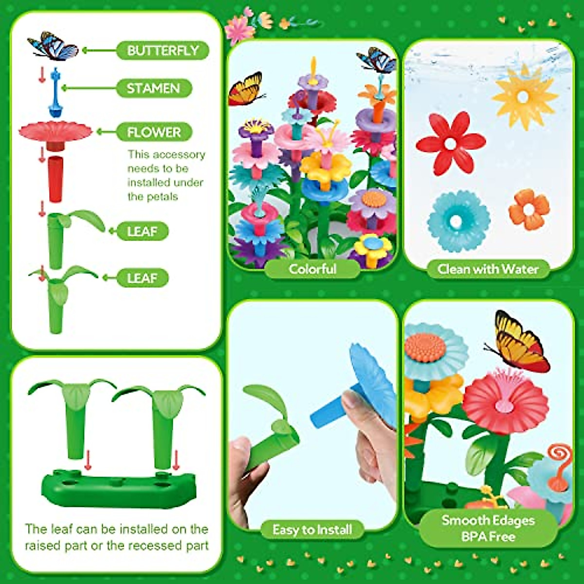 YEEBAY Flower Garden Building Toys for Girls Age 3, 4, 5, 6, 7 Year Old - STEM Toy Gardening Pretend Toys for Kids - Stacking Game for Toddlers Play Set - Educational Activity for Preschool (148 PCS)