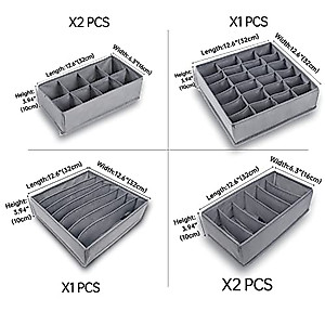 FAMALAHEE 6 Set Underwear Organizer Bra Ties Sock Drawer Divider Panty Belts Clothes Scarves Clothing Foldable Storage Organizer for Bedroom (Grey)