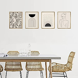 Minimalist Boho Wall Art Prints, Abstract Wall Art Black Beige Sunrise Women Line Wall Decor, Mid-Century Modern Art Print, Neutral Geometric Canvas Artwork Posters for Living Room, Bedroom, Bathroom, Gallery, Boho Room Decor -11"x14", Unframed (11x14 inc