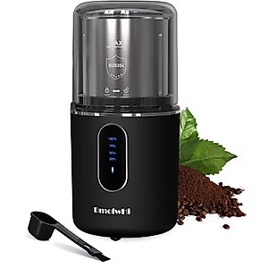 DmofwHi Cordless Coffee Grinder Electric, USB Rechargeable Coffee Bean Grinder with 304 Stainless Steel Blade and Removable Bowl-Black