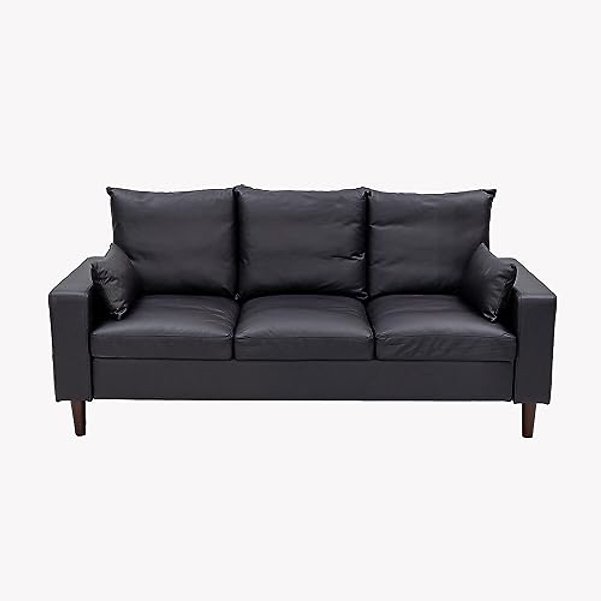 Panana Couch 3 Seater Loveseat Sofa with Storage Pockets for Living Room, Upholstered Faux Leather Sofa with 2 Pillows, Cushion Back Sofa for Bedroom, Home Office, Apartment