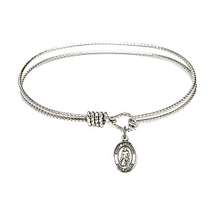 7 1/4 inch Oval Eye Hook Bangle Bracelet w/St. Peregrine Laziosi in Sterling Silver