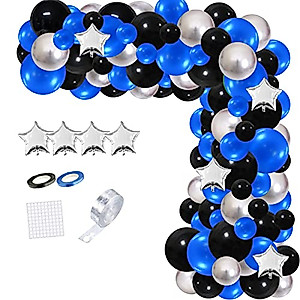 Royal Blue , Metallic Silver, Black Balloons 12" 10" - 118PCS Blue and Black Metallic Silver Balloon Arch Garland Video Gaming Party for Graduation Retirement New Year 30th 40th 50th Birthday Party Decorations for Boy Men