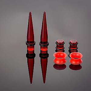 CABBE KALLO 50pcs Ear Stretching Kit Silicone Tunnels Acrylic Tapers & Plugs 14G-00G Gauges Set Expanders for Women Men Body Piercing Jewelry, Red