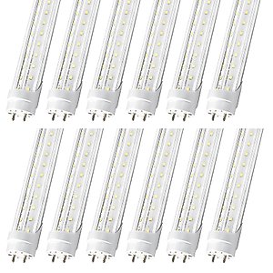 Ghiuop T8 LED Bulbs 4 Foot, 12 Pack 36W 4680LM 5000K Daylight White Type B 4FT LED Tube Lights, T8 T10 T12 Fluorescent Replacement Bulbs, Ballast Bypass, V-Shaped, Double Ended Power, Clear Cover