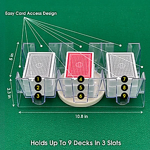 9 Deck Plastic Revolving Playing Card Tray with 3 Slots - Clear