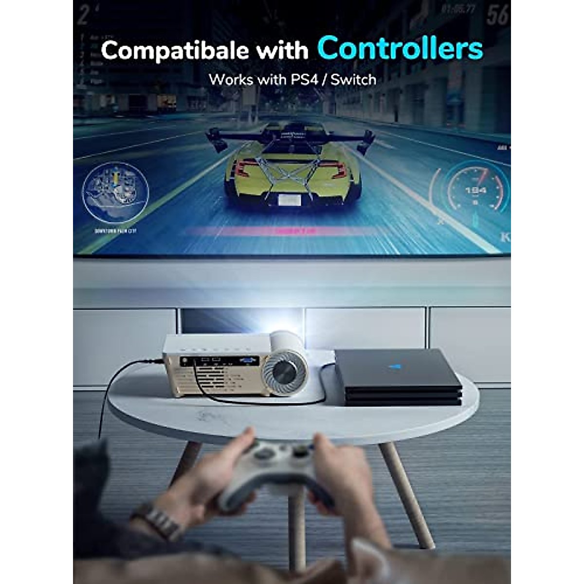 YEHUA Mini Projector with WiFi and Bluetooth,4k Portable Projector HD 1080P and 200" Screen Supported, LED Outdoor Movie Projector with Remote,Compatible with iOS,Android,HDMI,VGA,AV,2 USB Interface