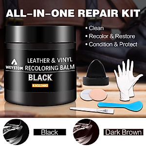 WEYSTOM Leather Recoloring Balm - Black Leather Repair Kit for Furniture, Leather Dye, Recolor, Renew, Repair & Restore Aged, Faded, Cracked, Peeling and Scuffed Leather