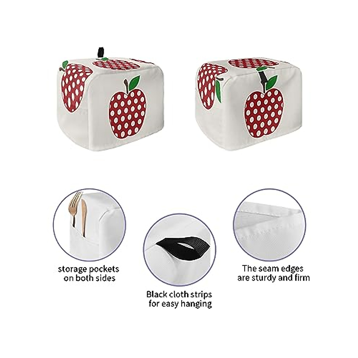 Red Apples Toaster Cover, 2 Slice Toaster Cover Simple Polka Dots Apples Kitchen Small Appliance Covers, Dust and Machine Washable Bread Maker Cover (12w X 7.5d X 8h)