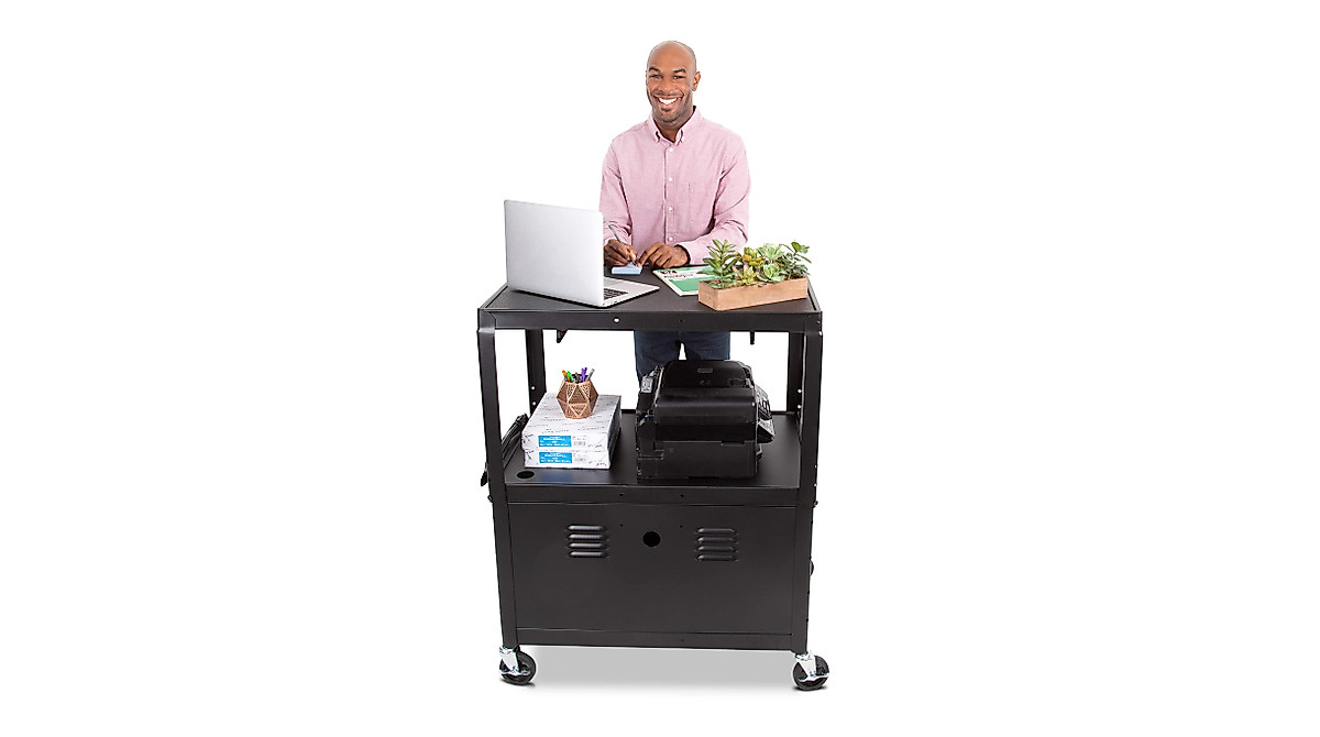 Line Leader Wide AV Cart with Locking Cabinet & Adjustable Height