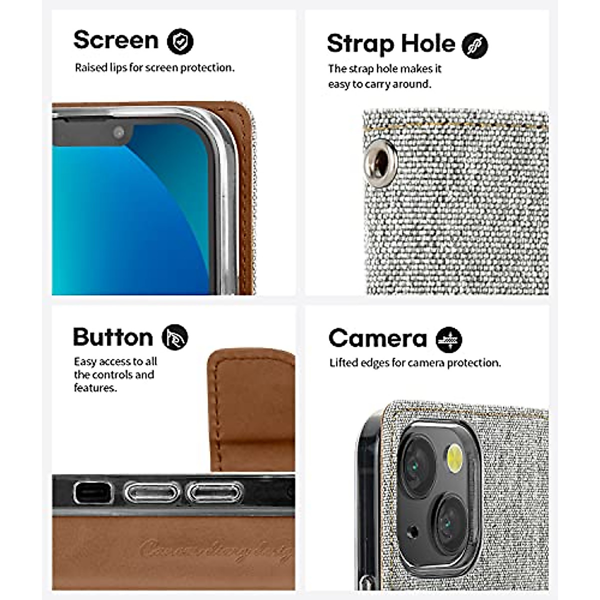 GOOSPERY Canvas Wallet Designed for Apple iPhone 13 Wallet Case, Stylish Denim Fabric Design [3 Card Slots & 1 Side Cash Pocket] [Standing Feature] Card Holder Flip Phone Cover - Gray