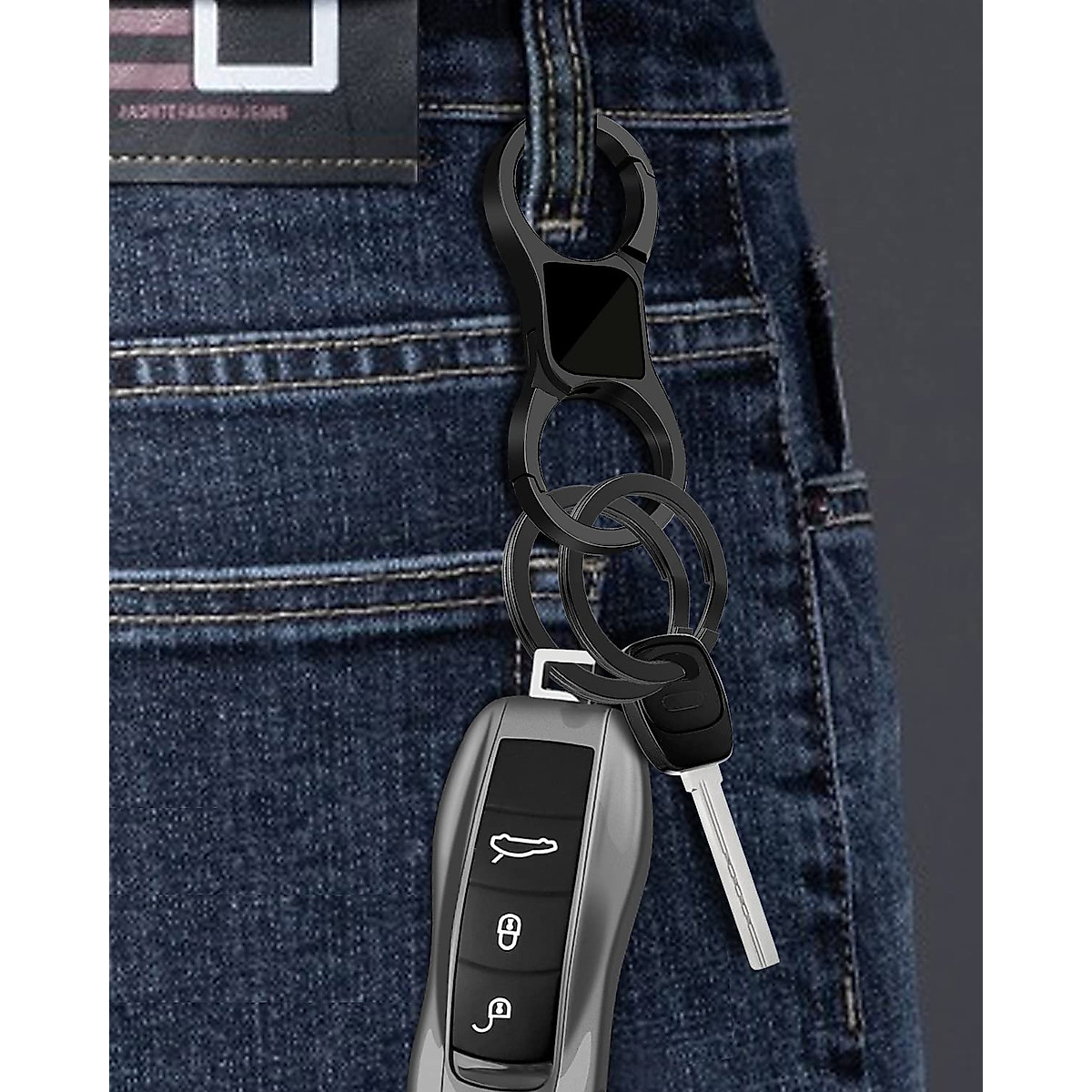 Idakekiy Key Chain Quick Release Spring with 4 Key Rings Heavy Duty Car Keychain Organizer for Men and Women