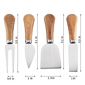 4 Piece Set Cheese Knife - Stainless Steel Cheese Cutter Board and Slicer, Fork Shaver and Spreader with Wood Handle, Sharp Butter Knife and Spatula for Cake Cutlery
