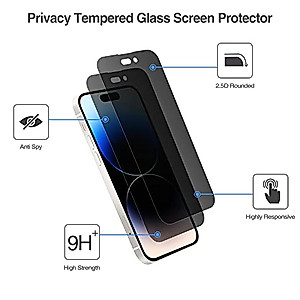 ProCase 2 Pack Privacy Screen Protector for iPhone 14 Pro 2022, 9H Anti Spy Dark Tempered Glass Screen Film Guard for iPhone 14 Pro 6.1 Inch 2022, Case Friendly Bubble Free