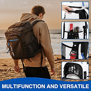 Heytrip Cooler Backpack 36 Cans Insulated Cooler Bag with Sternum Strap, Keep Freeze for 20 Hours, Waterproof & Leak-Proof Cooler with Multi-Compartments(White)