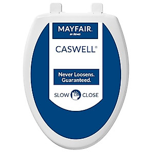MAYFAIR 1880SLOW 000 Caswell Toilet Seat will Slowly Close and Never Loosen, ELONGATED, Long Lasting Plastic, White