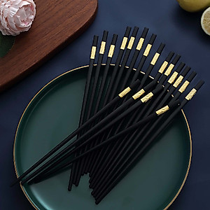 Chopsticks, Bestdin 10 Pairs Fiberglass Chopsticks Reusable, Premium High Temperature Resistant Chop Sticks for Cooking Eating, Square Non-Slip Odorless ChopSticks Reusable, Dishwasher Safe, 9.4 Inch