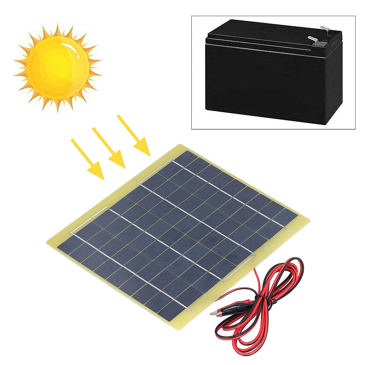 HYWHUYANG 5W Solar Panel,Portable Polysilicon Waterproof Material Solar Battery Charger for Charging 12V Battery of RV Boat Trailer ATV Car