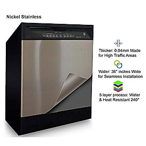 Stainless Steel Contact Vinyl Paper Peel and Stick Wrap Overlay Covering for Kitchen Appliances Dishwasher Fridge Oven 36" x 36" Fix Repair or Update (Trimmable) Waterproof, Scratchproof, Thick