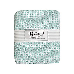 Farmhouse Throws Blanket in Two Tone Honeycomb,Picnic,Camping, Beach,Throws for Couch,Everyday Use, Cotton Throw Blanket with Super Soft and Excellent Handfeel 50 x 60 -Aqua White
