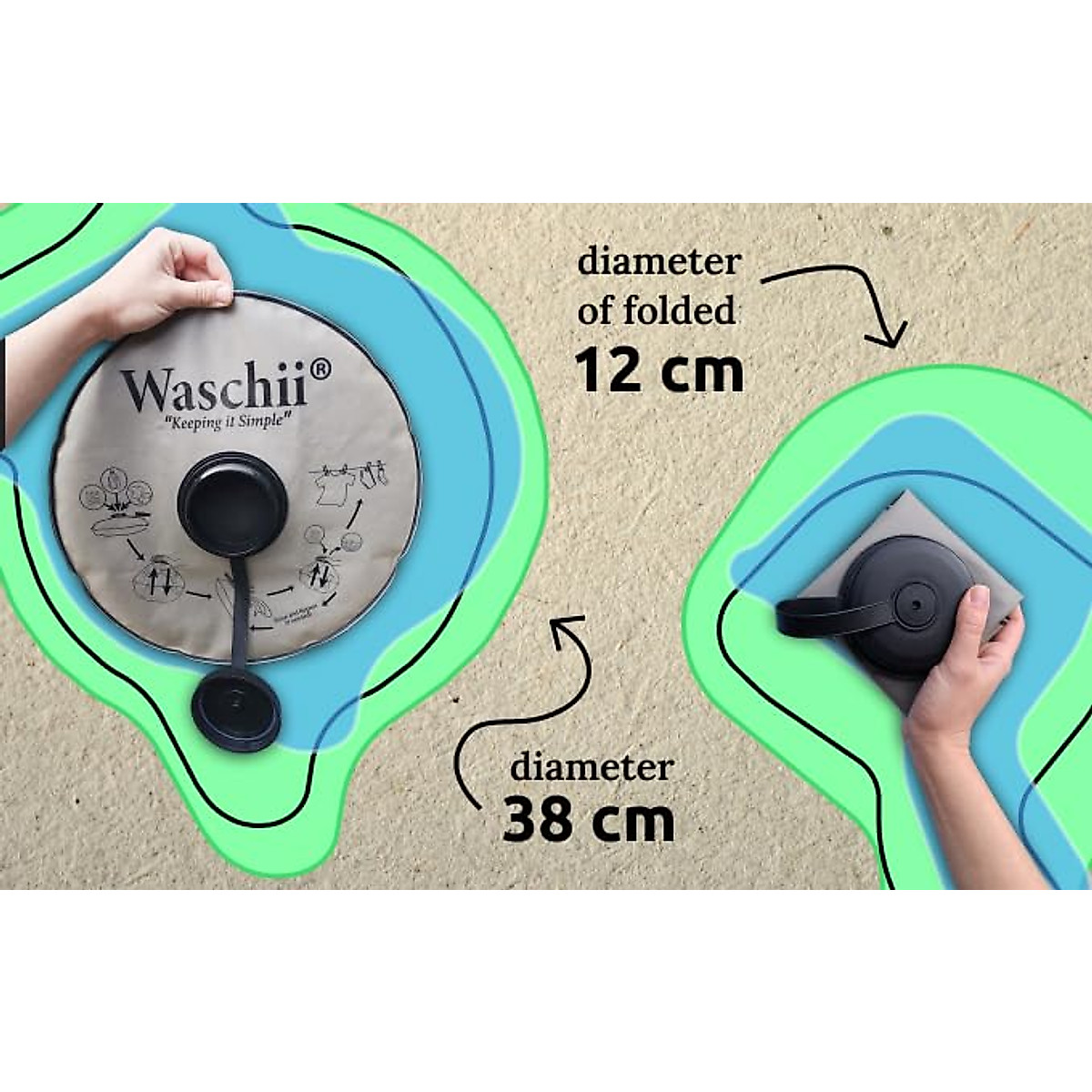 Waschii Portable Travel Laundry Bag - Solar Heated, Eco-Friendly, Compact and Durable Laundry Solution for Camping, Hiking, and Travel