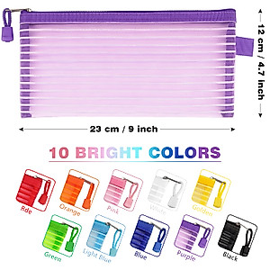 Tamaki 10 Pack Zipper Mesh Pouch Pencil Pouch Multicolor Pen Bag Multipurpose for Office Supplies Travel Storage Bags, 10 Colors