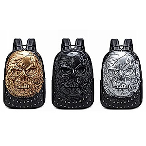 VALICLUD 3D Skull Backpack for Man Backpack Gothic Backpack Pu Leather Horror Backpack Rivet Realistic Skeleton Embossed Backpack for Man