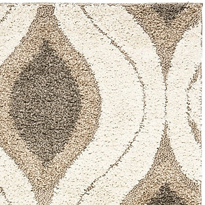 SAFAVIEH Florida Shag Collection Area Rug - 8' x 10', Cream & Smoke, Modern Ogee Design, Non-Shedding & Easy Care, 1.2-inch Thick Ideal for High Traffic Areas in Living Room, Bedroom (SG461-1179)