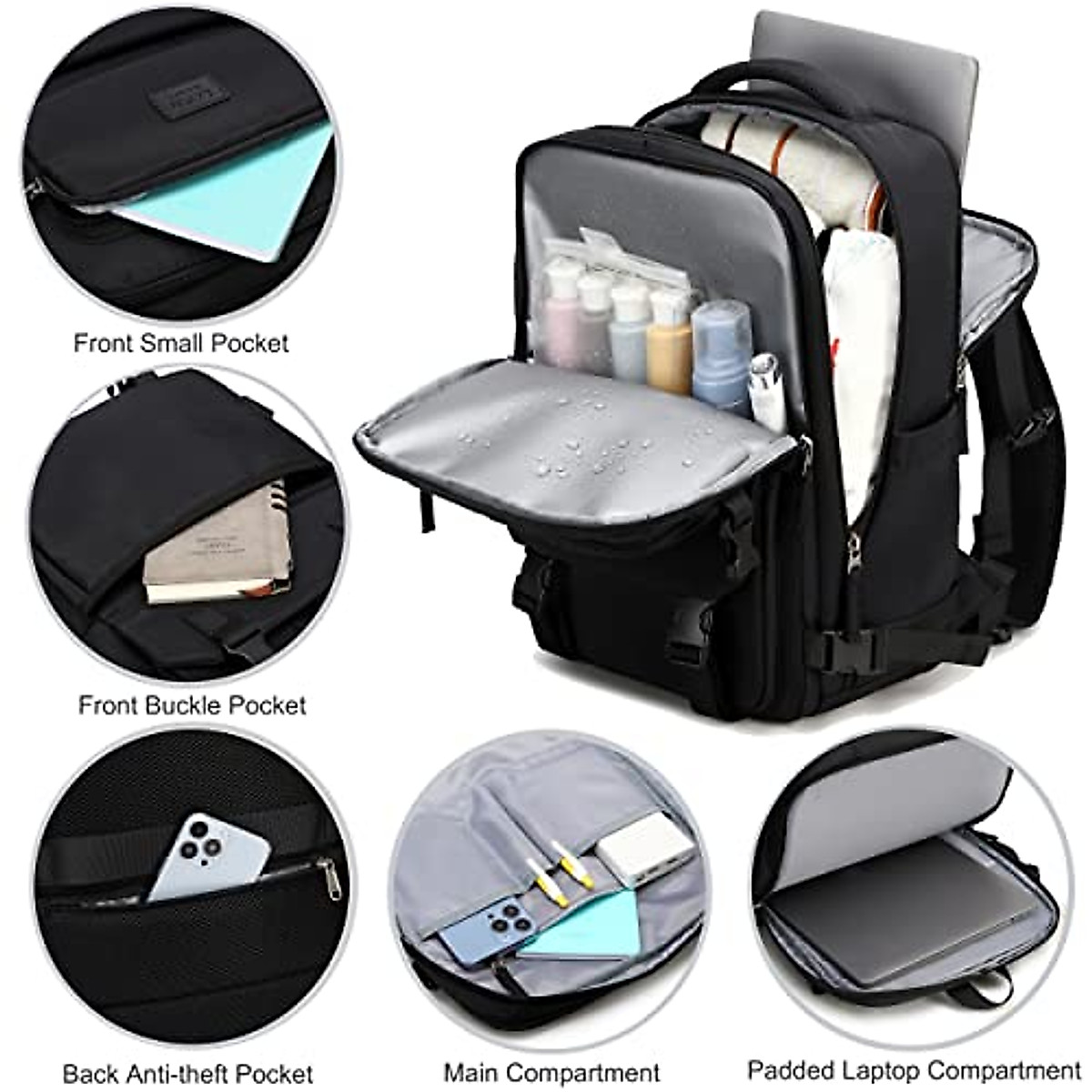 Travel Laptop Backpack, Business Work Backpacks Large College Bookbag for Women Men Water Resistant Daypack Airline Approved Gym Bag Fits 17 Inch Notebook & Laptops - Black