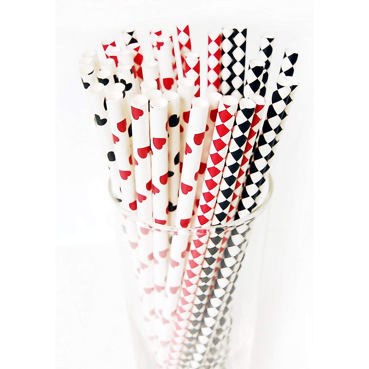 Black and Red Heart, Diamond Straw Combo Biodegradable 7.75" Pack of 100
