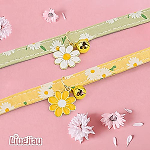 2 Pack Cotton Breakaway Cat Collar with Bell,Yellow&Green Flowers Pendant Cute Cat Collar Kitten Collar,Ideal for Girl Cats Boy Cats