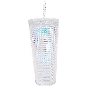 Spoontiques - Diamond Tumbler - Textured Cup with Straw - Double Wall Insulated and BPA Free - 20 oz - Elvis