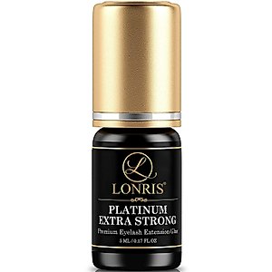 8-9 Weeks Retention/Volume Eyelash Extension Glue/Platinum Extra Strong LONRIS Lash / 0.5-1 Sec Drying time/Maximum Bonding/Semi-Permanent Extensions Supplies/Professional Use Black Adhesive (5 ML)