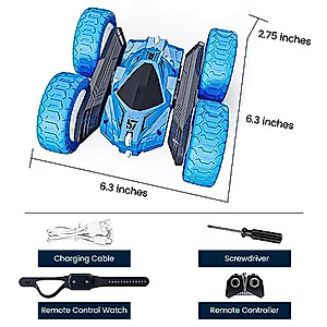 Tecnock Remote Control Car, RC Cars Double Sided 360° Rotating Toy Car, Gesture Sensing RC Stunt Car with Headlights and Wheel Lights, Ideal Gifts for Boys Girls
