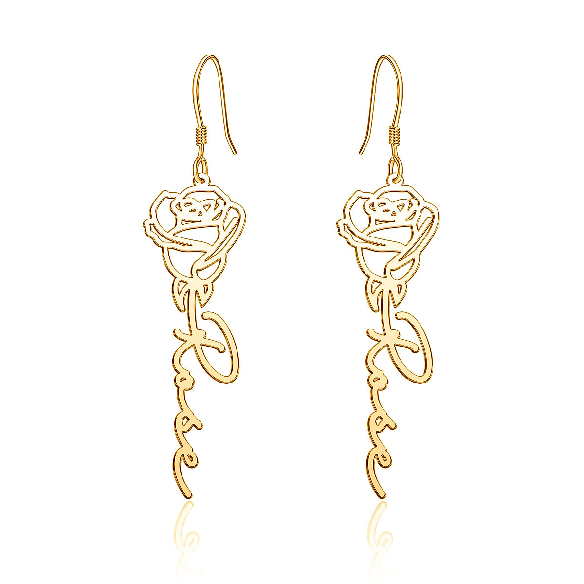 925 Sterling Silver Birth Flower Earrings with Name Custom Made Drop Earrings Personalized Name Dangle Earrings for Women