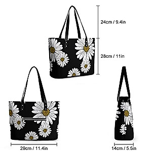 Womens Handbag Daisy Flowers Leather Tote Bag Top Handle Satchel Bags For Lady