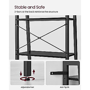 VASAGLE Ladder Shelf, 5-Tier Bookshelf, Storage Rack, Bookcase with Steel Frame, for Living Room Home Office, Kitchen, Bedroom, Industrial Style, Ebony Black + Black